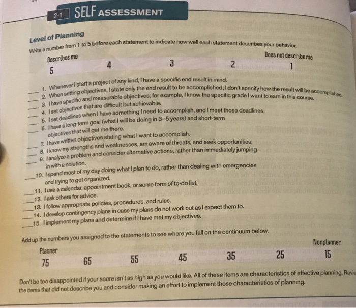 Solved 2-1 SELF ASSESSMENT Level of Planning Write a number | Chegg.com