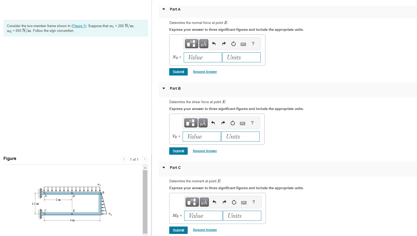 Solved Consider the two-member frame shown in (Figure 1). | Chegg.com