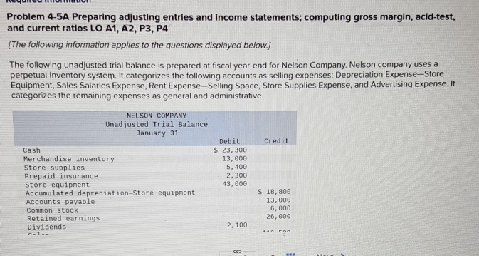 Solved Problem 4-5A Preparing adjusting entries and income | Chegg.com