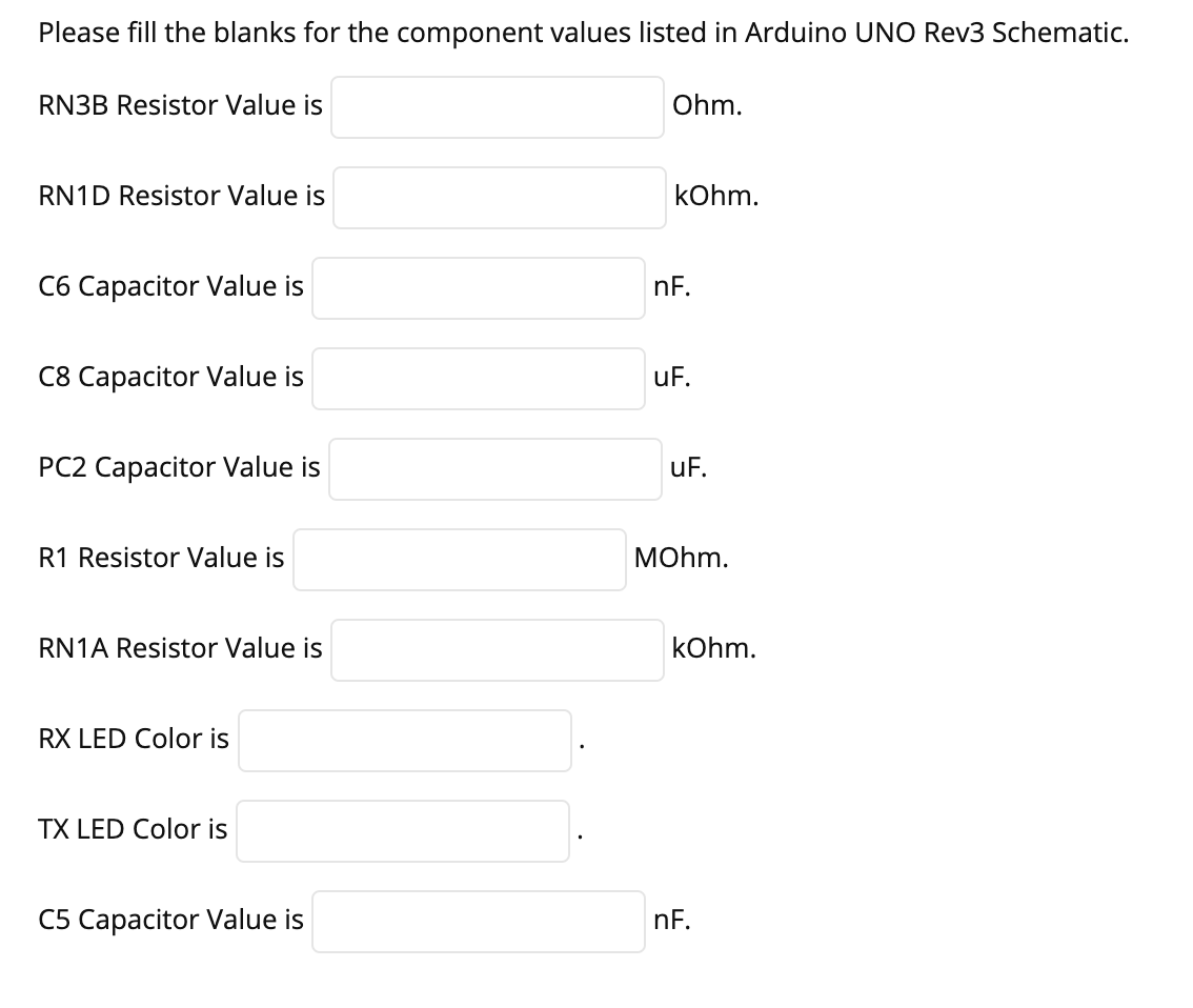 Solved Please fill the blanks for the component values | Chegg.com