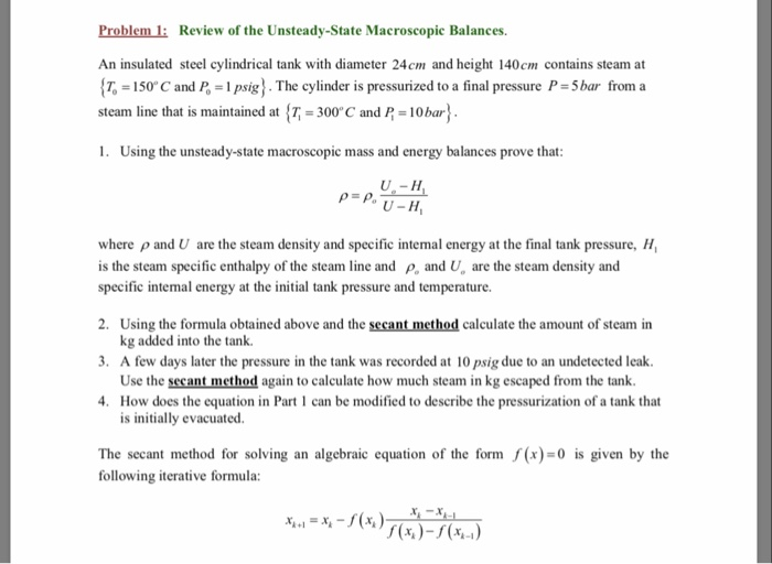 Solved Problem Review of the Unsteady-State Macroscopic | Chegg.com