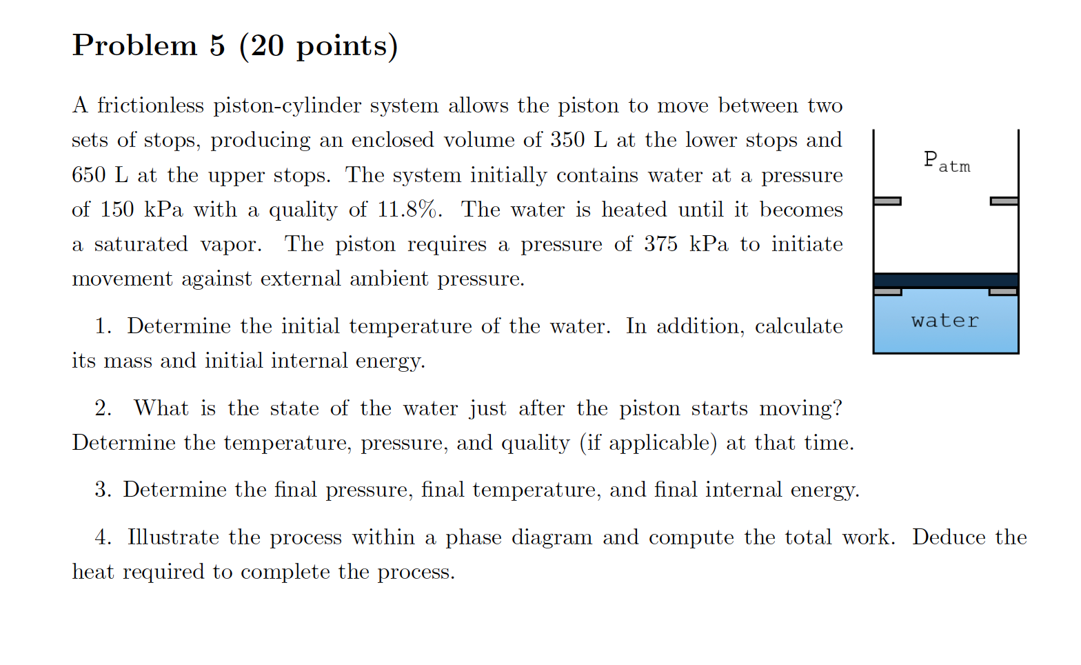 Solved Problem 5 (20 ﻿points)A frictionless piston-cylinder | Chegg.com