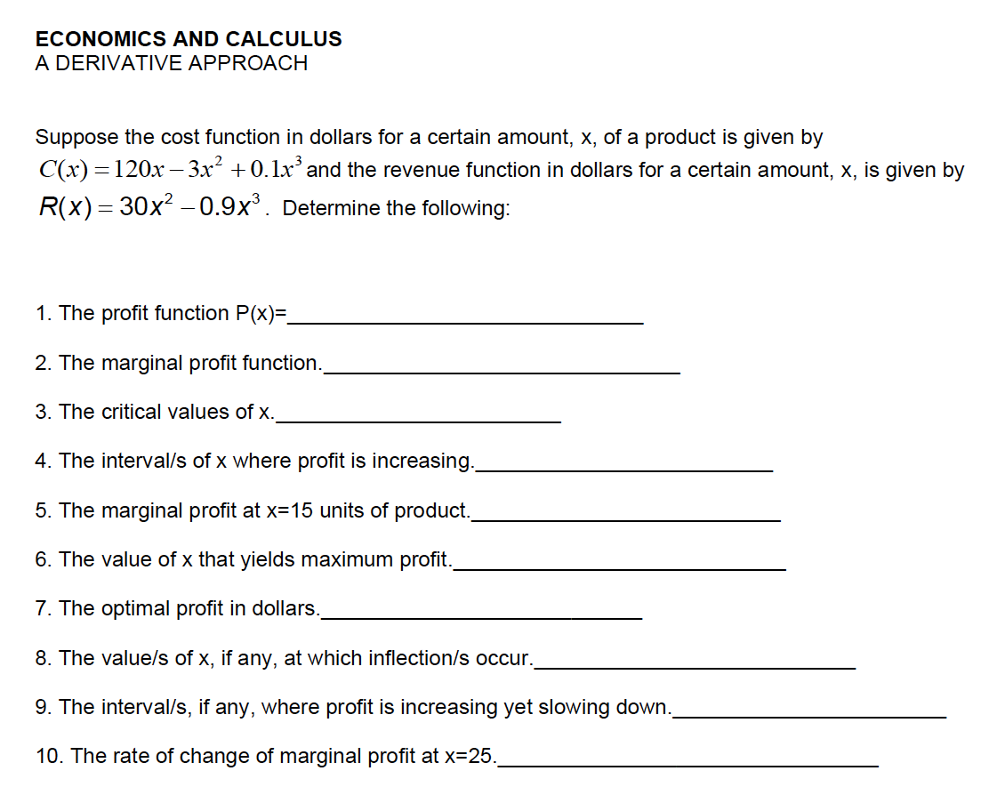 Solved A DERIVATIVE APPROACH Suppose the cost function in | Chegg.com