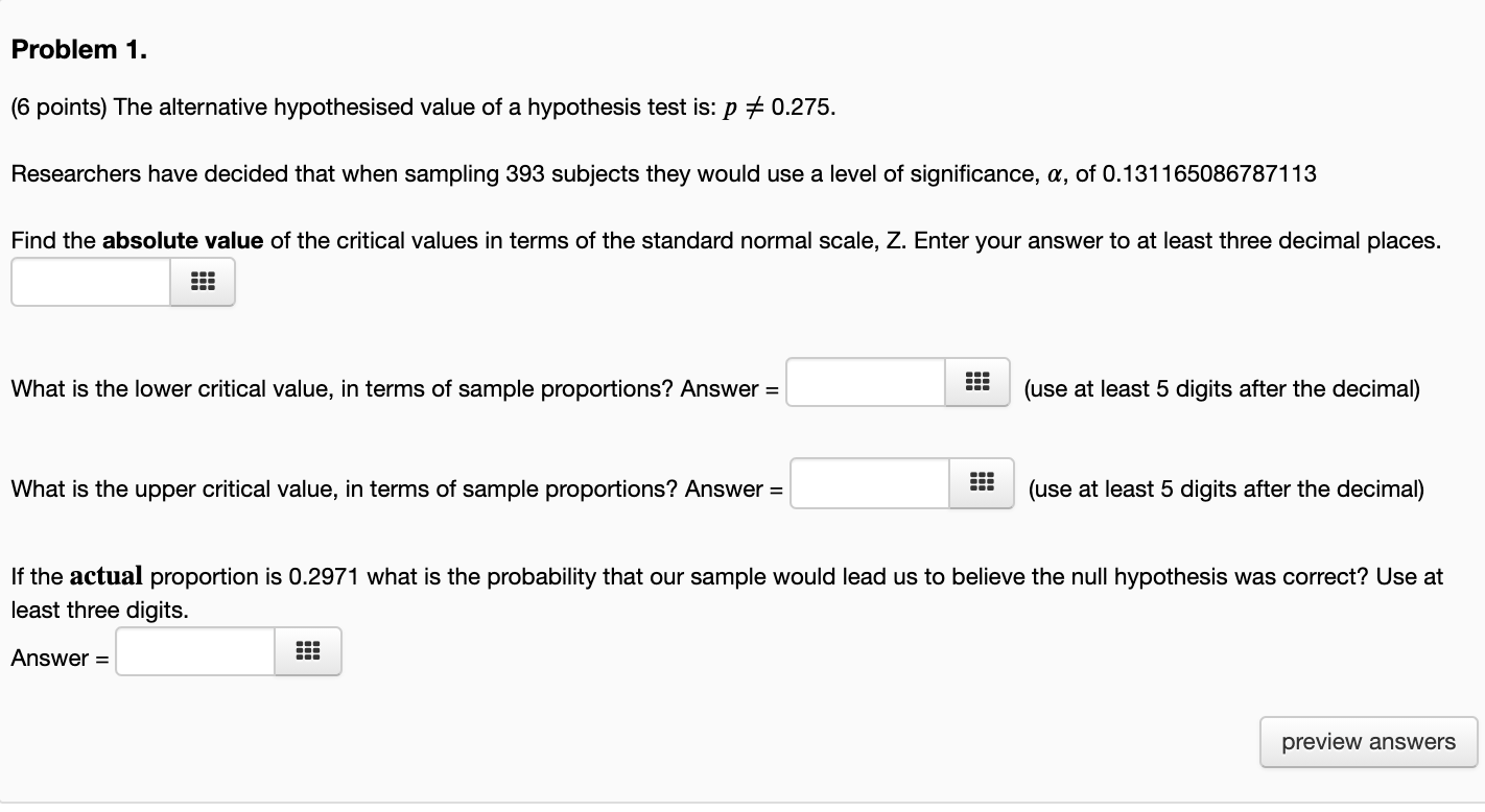 Solved Problem 1. (6 points) The alternative hypothesised | Chegg.com
