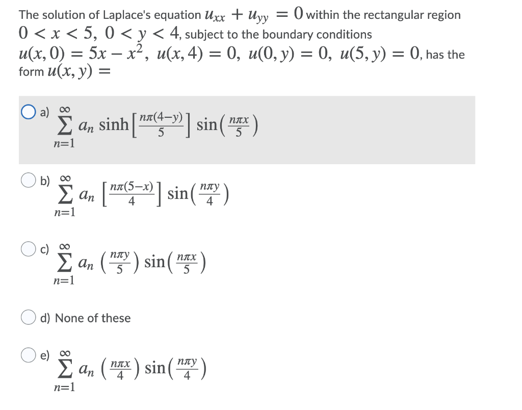 Solved = The solution of Laplace's equation Uxx + Uyy O | Chegg.com