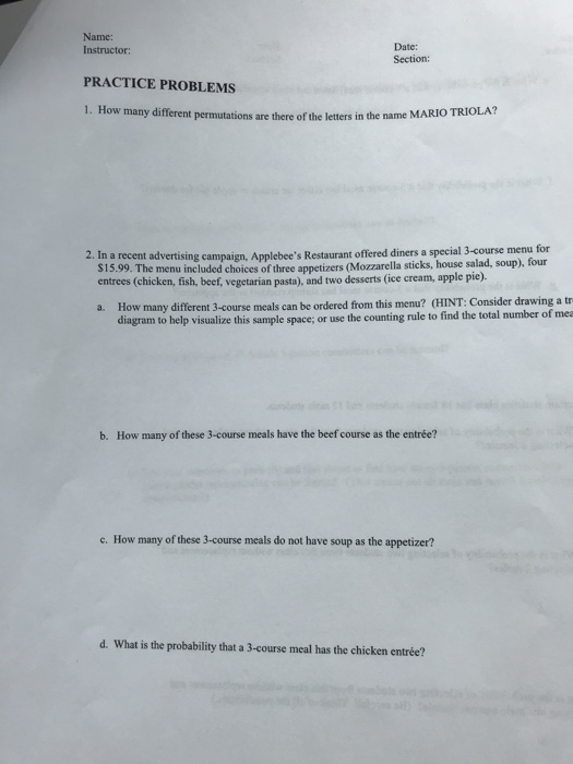 Solved Name: Instructor: Date Section: PRACTICE PROBLEMS 1. | Chegg.com
