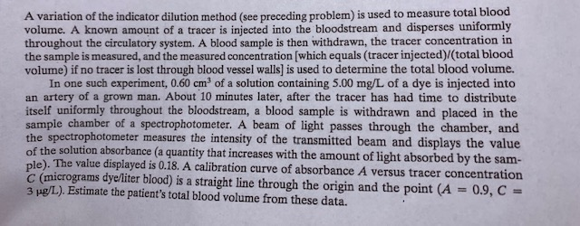 A variation of the indicator dilution method (see | Chegg.com