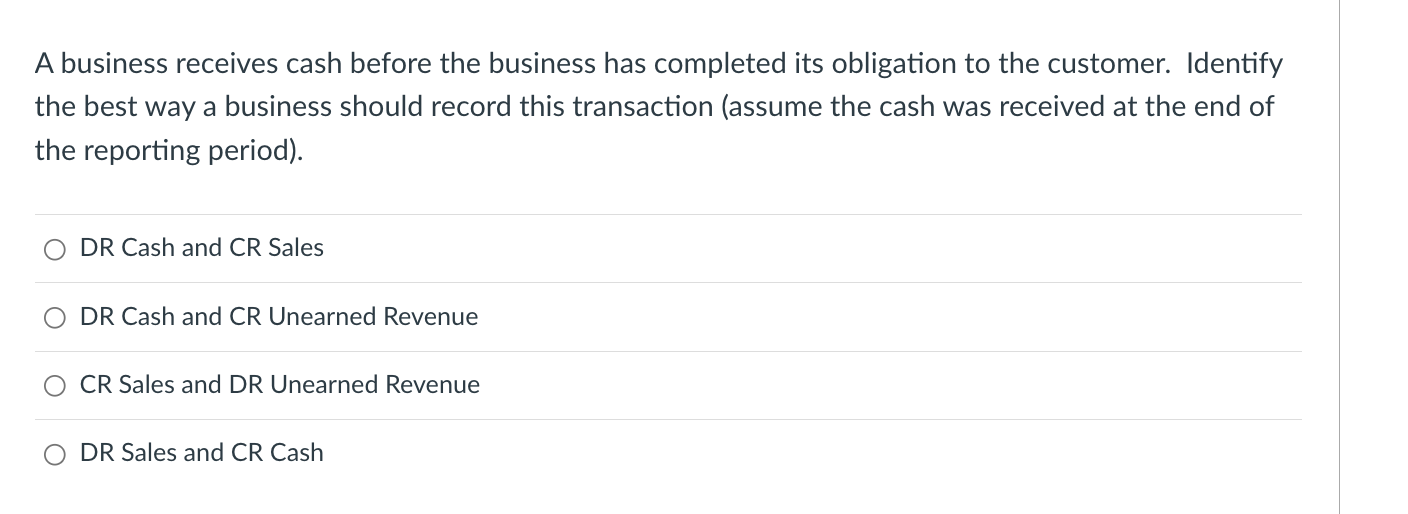 Solved A business receives cash before the business has | Chegg.com