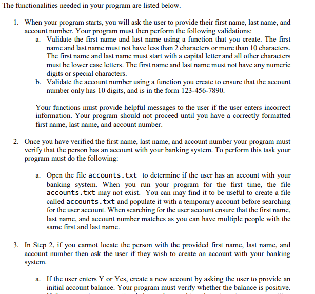 Solved The functionalities needed in your program are listed | Chegg.com