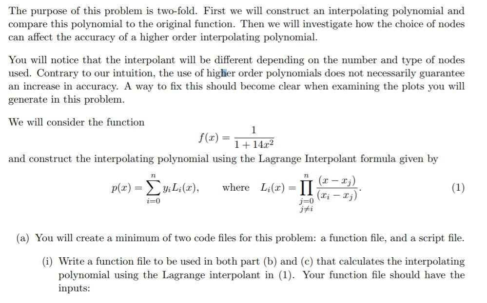 Solved The purpose of this problem is two-fold. First we | Chegg.com