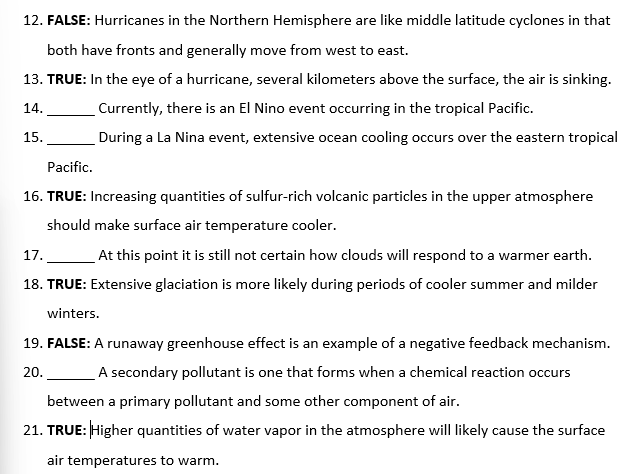 Solved 12. FALSE: Hurricanes in the Northern Hemisphere are | Chegg.com
