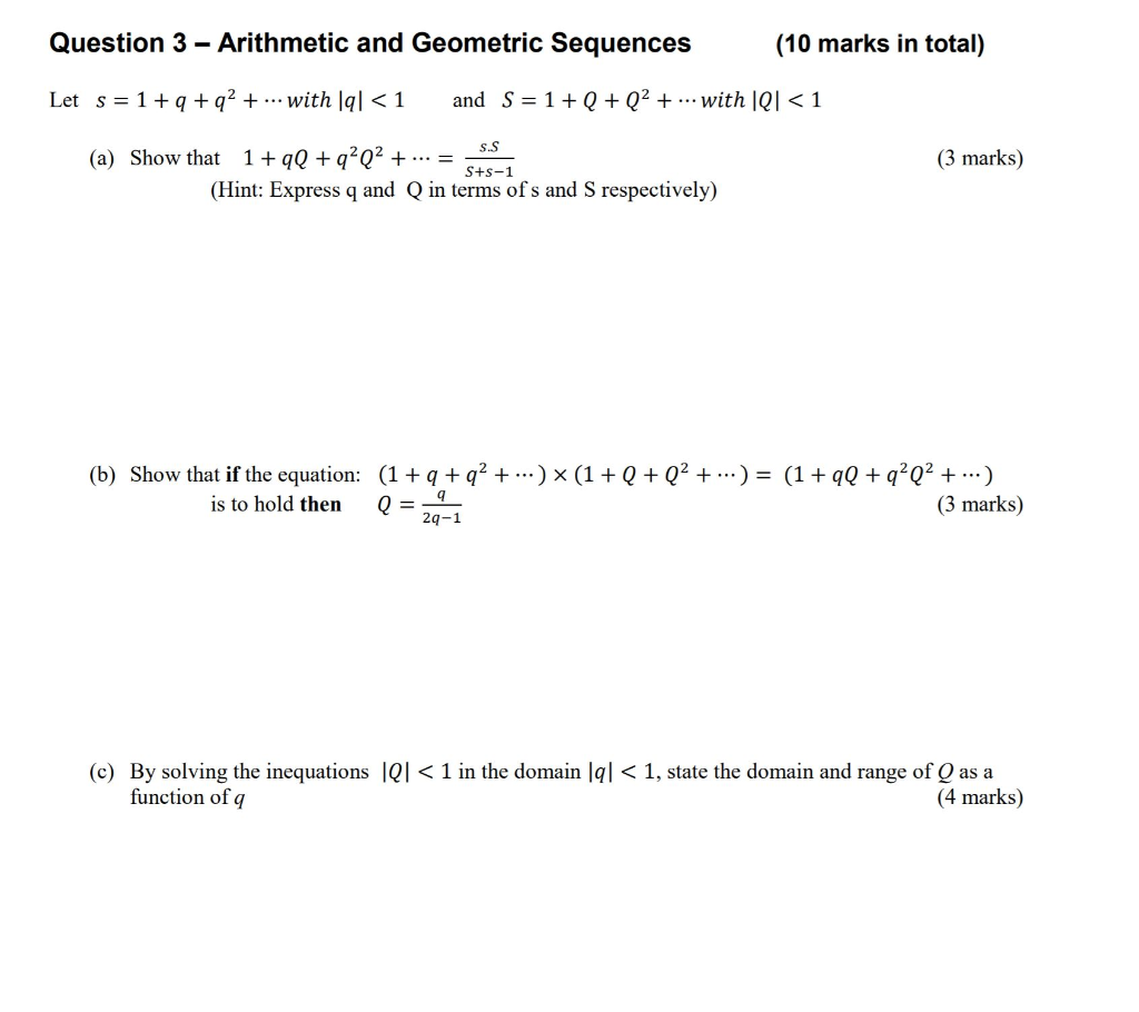 Solved Question 3 – Arithmetic and Geometric Sequences (10 | Chegg.com
