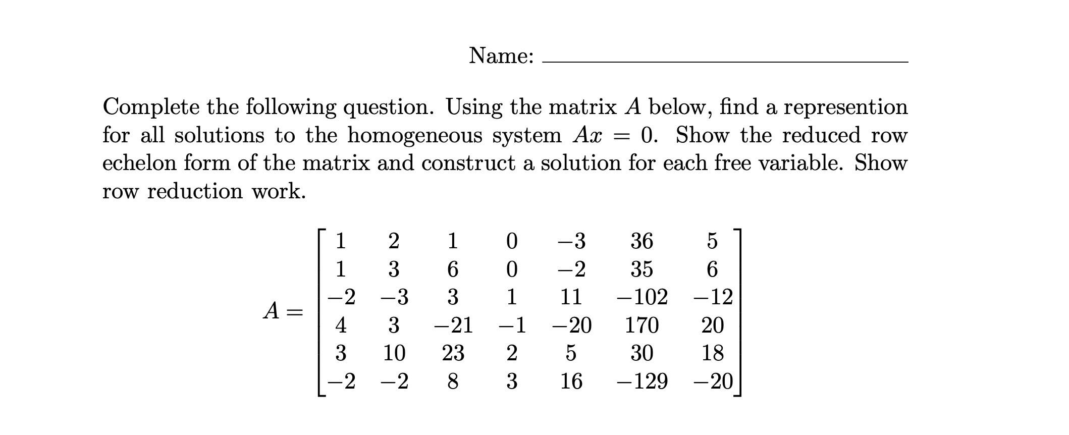 Solved Name: = Complete the following question. Using the | Chegg.com
