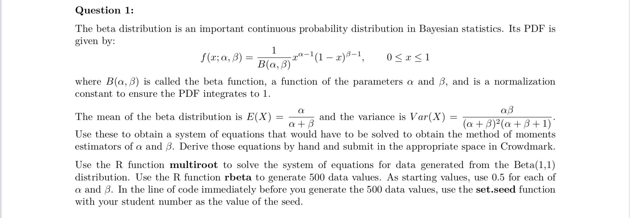 Solved The beta distribution is an important continuous | Chegg.com
