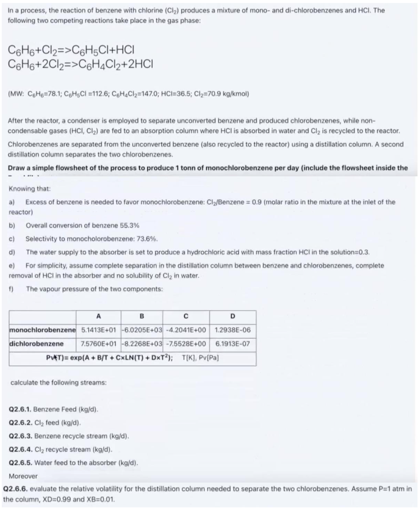 Solved In a process, the reaction of benzene with chlorine | Chegg.com