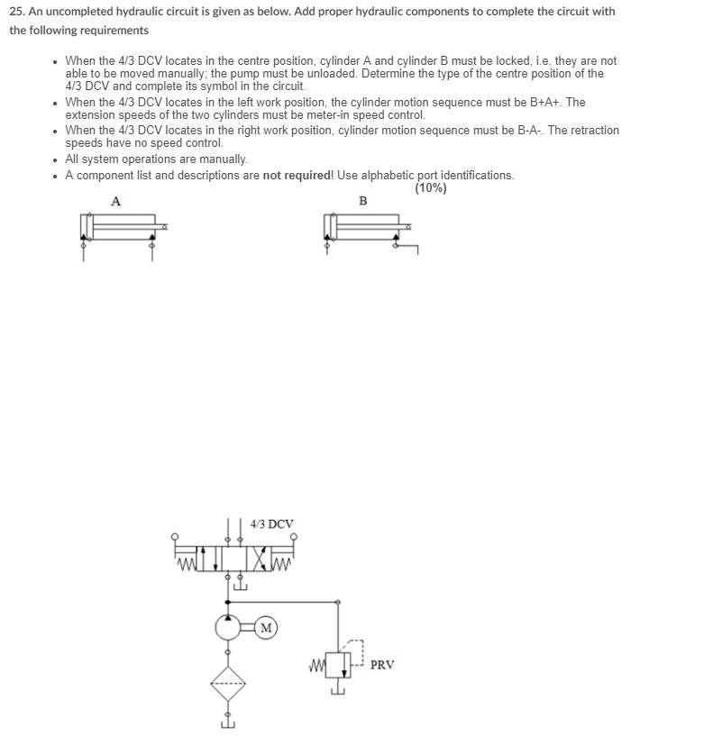 Solved 25. An uncompleted hydraulic circuit is given as | Chegg.com
