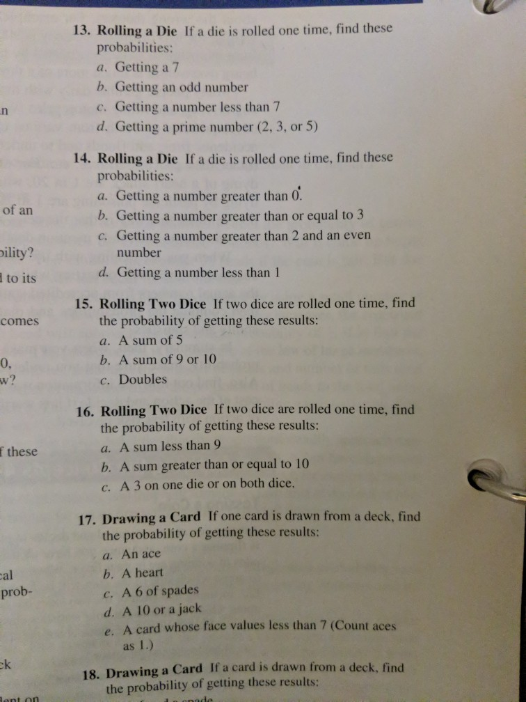 Solved 13. Rolling a Die If a die is rolled one time, find | Chegg.com