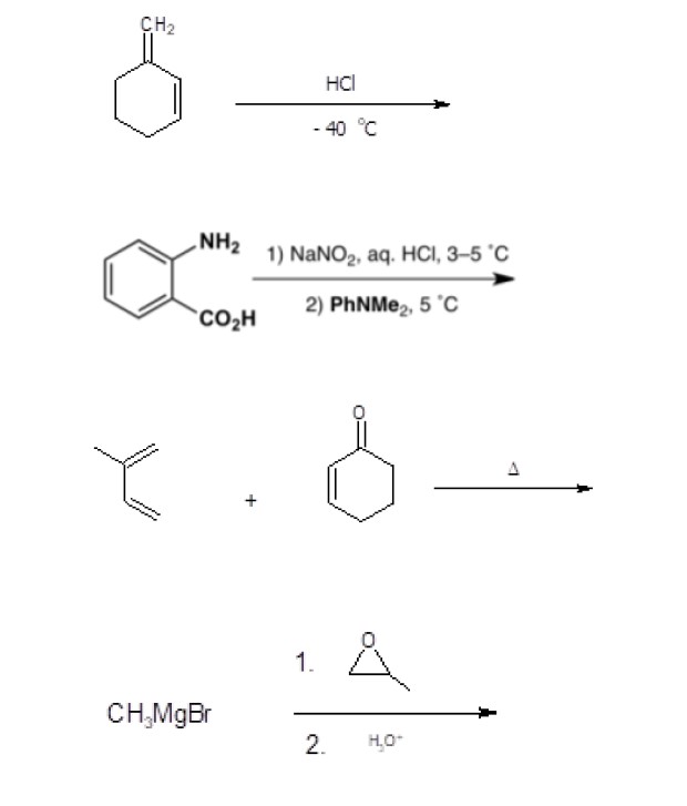 Solved −40∘CHCl 1) NaNO2, aq. HCl,3−5∘C 2) PhNMe2,5∘C 1. | Chegg.com