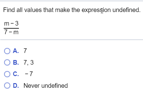 Solved Find all values that make the expression undefined. | Chegg.com
