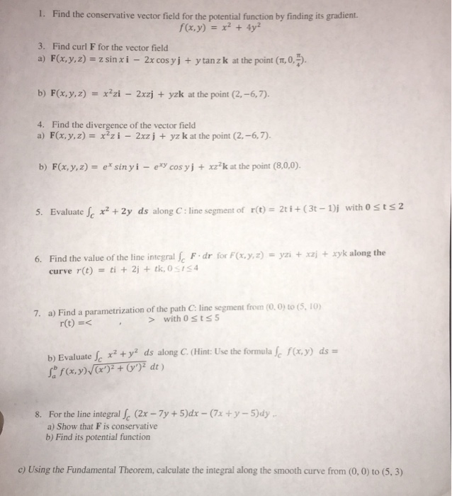 Solved 1. Find the conservative vector field for the | Chegg.com