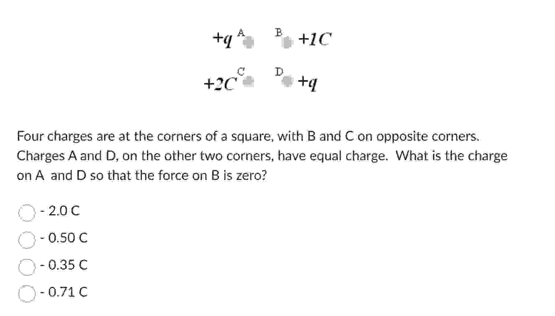 Solved +qA+1C+2CB,DFour charges are at the corners of a | Chegg.com