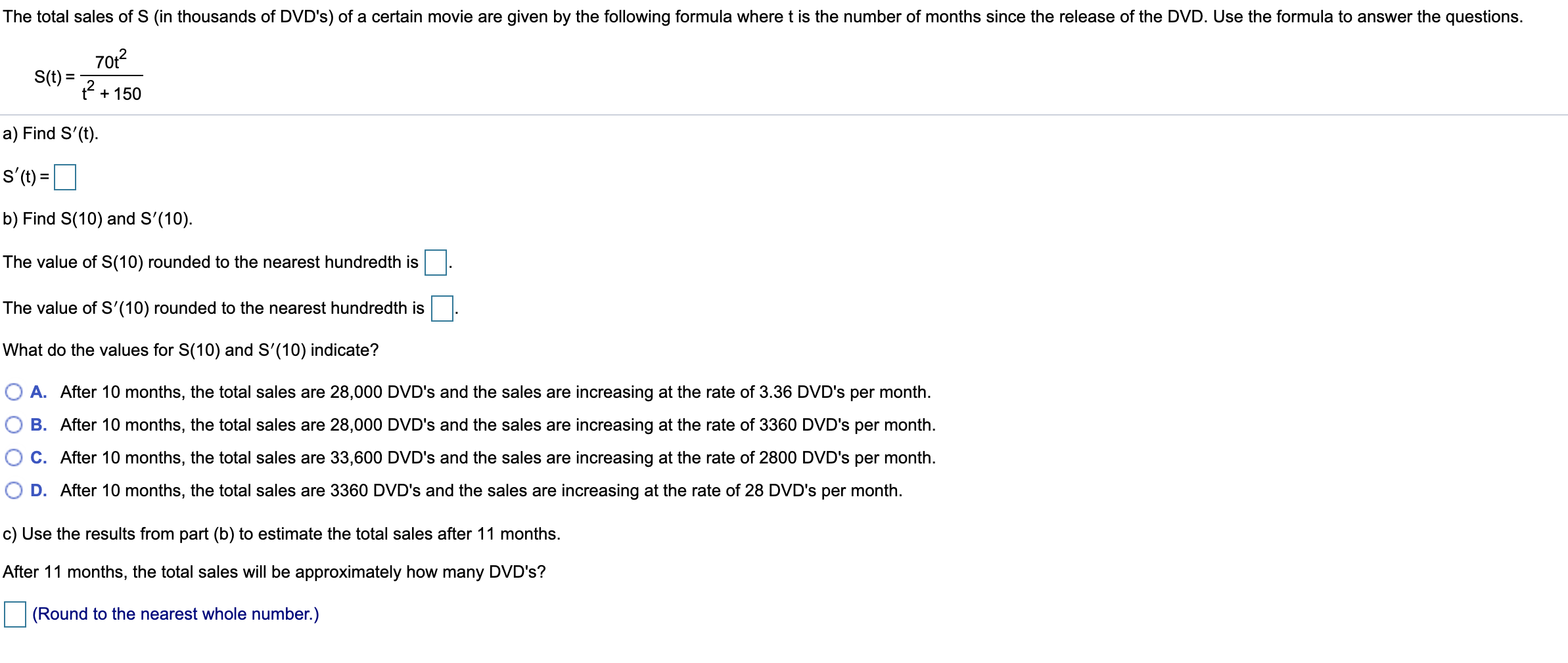 Solved The total sales of S (in thousands of DVD's) of a | Chegg.com