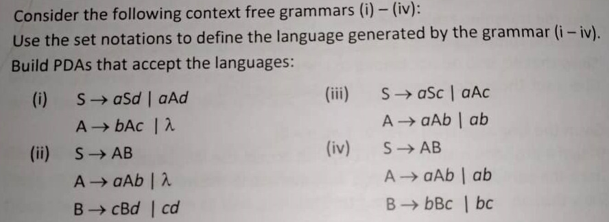 Solved Consider the following context free grammars (i) – | Chegg.com