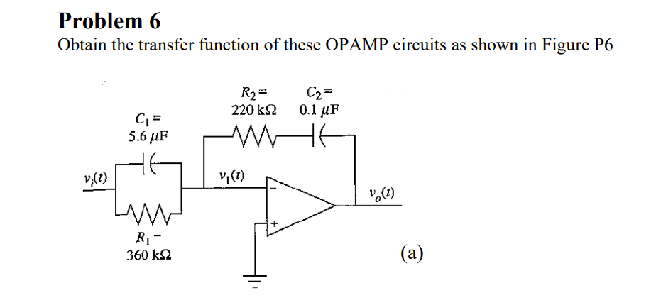Solved Problem 6 Obtain the transfer function of these OPAMP | Chegg.com