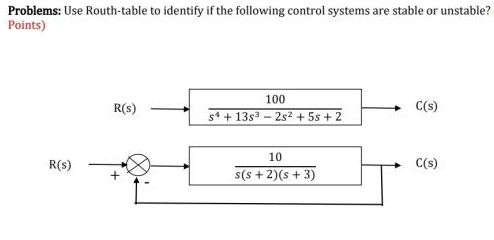 Solved Problems: Use Routh-table to identify if the | Chegg.com