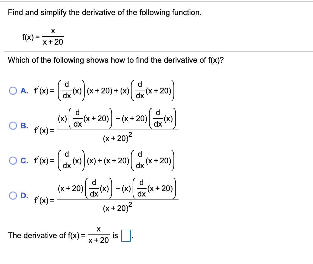 Solved Find and simplify the derivative of the following | Chegg.com