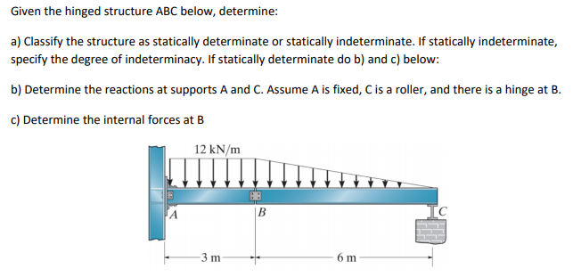 Solved Given the hinged structure ABC below, determine: a) | Chegg.com