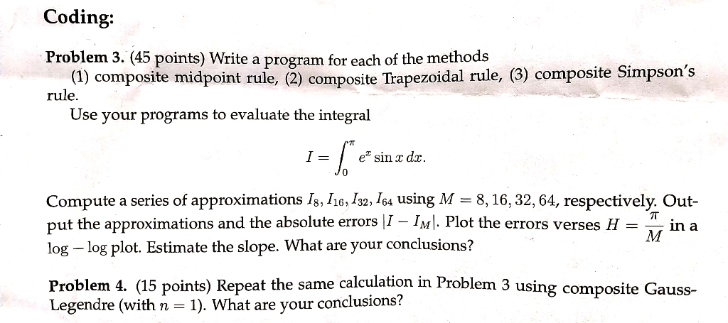 Coding: Problem 3. (45 points) Write a program for | Chegg.com