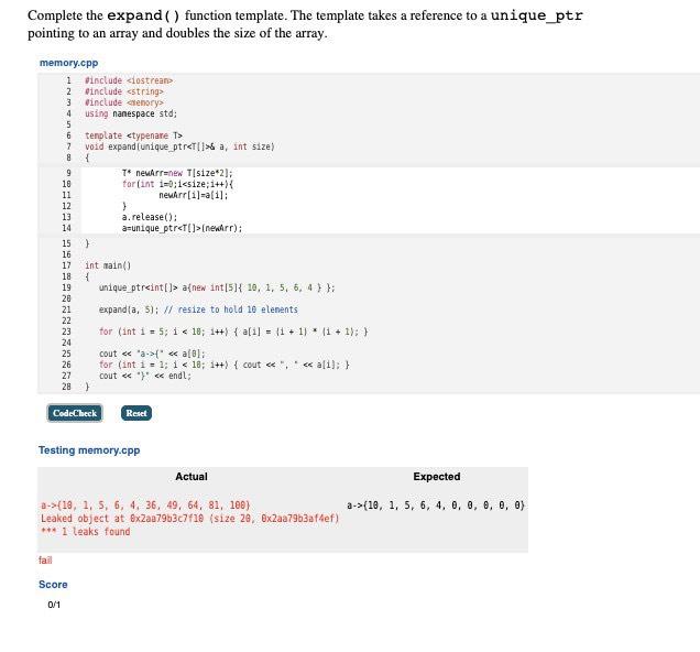Solved Complete the expand() function template. The template | Chegg.com
