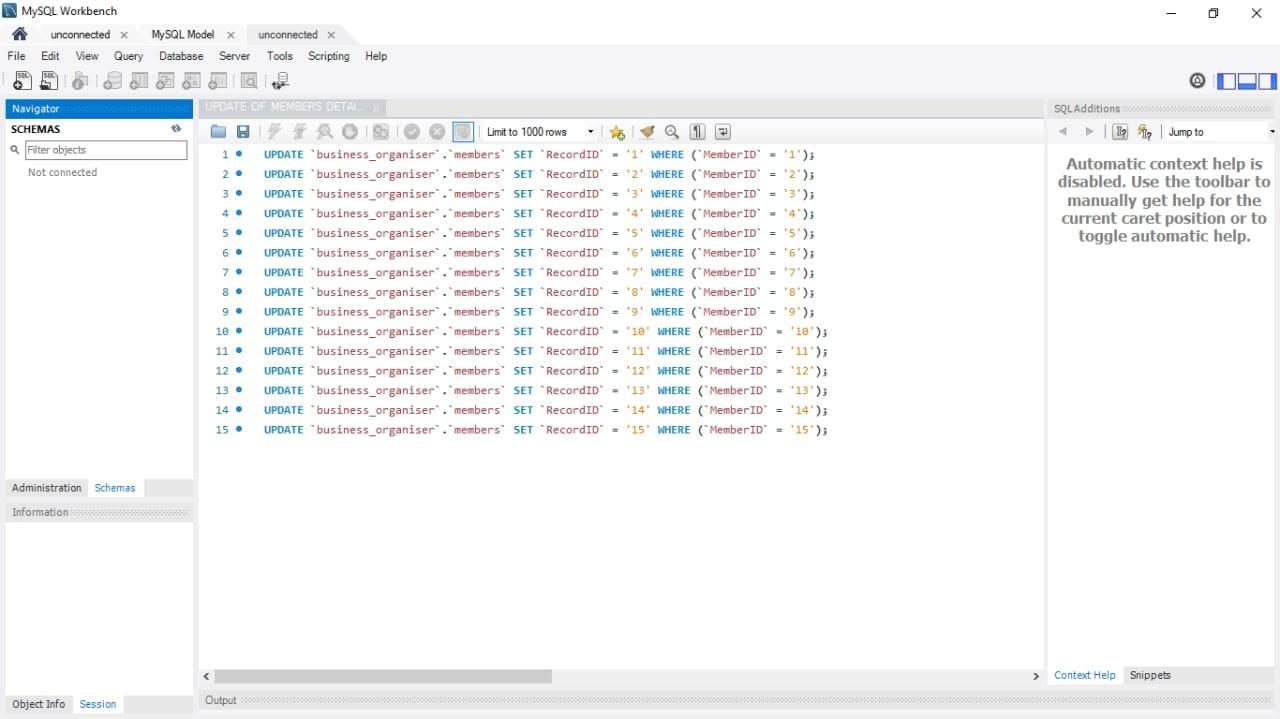 Solved X MySQL Workbench unconnected x MySQL Model x File | Chegg.com