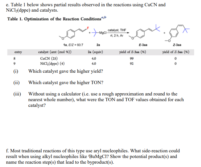 Solved e. Table 1 below shows partial results observed in | Chegg.com