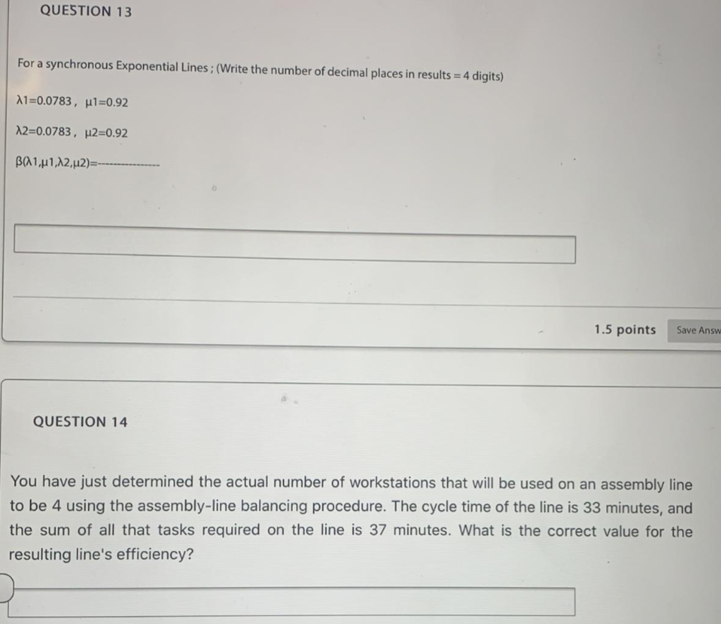 Solved QUESTION 13 For a synchronous Exponential Lines; | Chegg.com