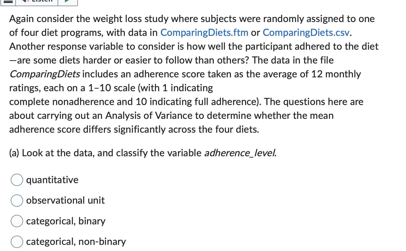 Solved Again consider the weight loss study where subjects | Chegg.com