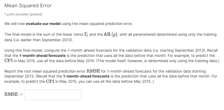 Mean Squared Error 1 point possible (graded) We will | Chegg.com