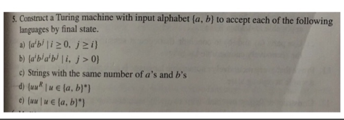 Solved S. Construct a Turing machine with input alphabet (a, | Chegg.com