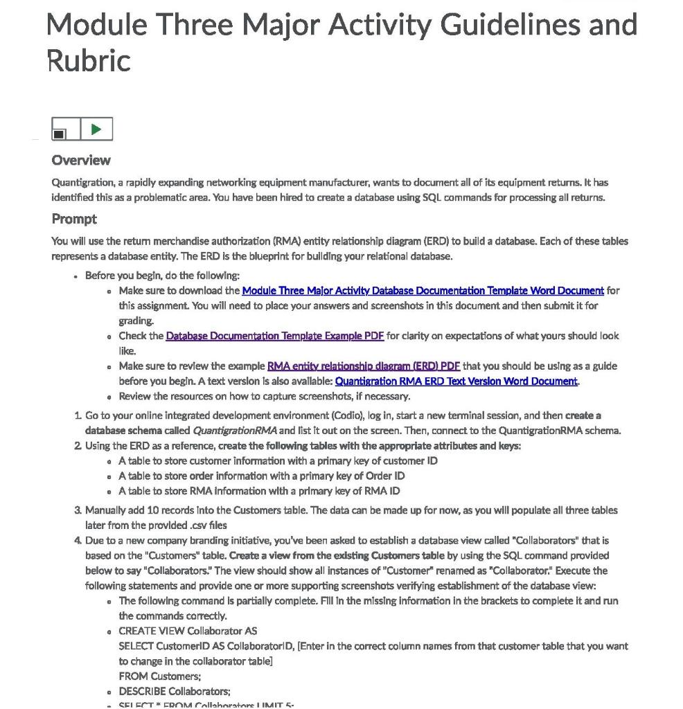 Solved Module Three Major Activity Guidelines And Rubric Chegg