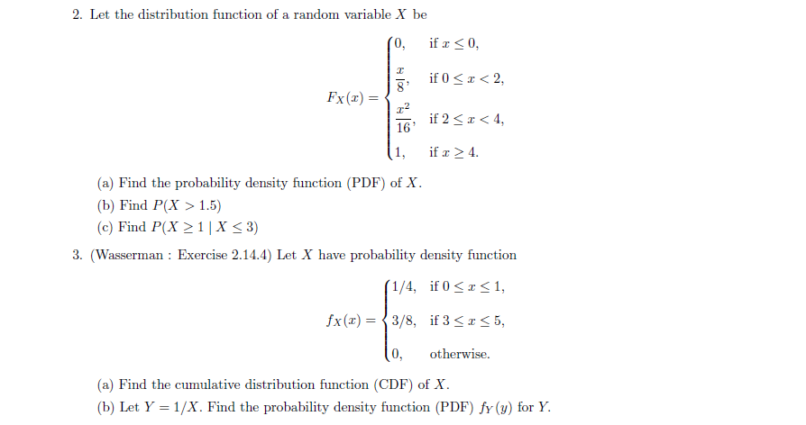 Solved 2. Let the distribution function of a random variable | Chegg.com