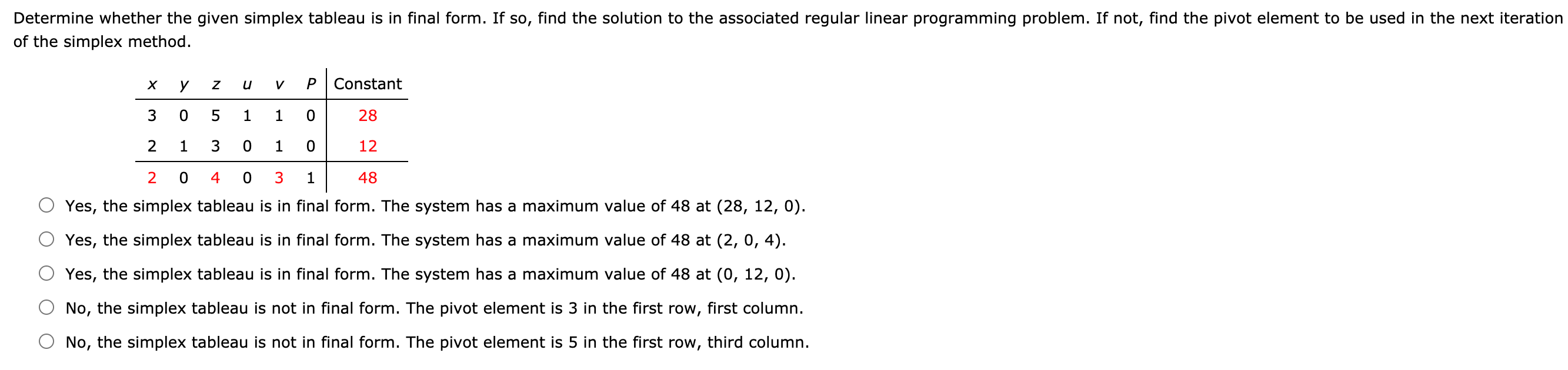 Solved Determine whether the given simplex tableau is in | Chegg.com