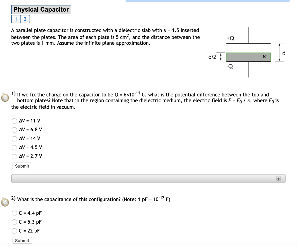 Solved Physical Capacitor | 1|2| A parallel plate capacitor | Chegg.com