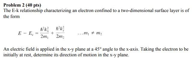 Solved Problem 2 (40 pts) The E-k relationship | Chegg.com Solved Problem 2 (40 pts) The E-k relationship | Chegg.com