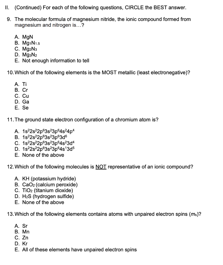Solved II. (Continued) For each of the following questions, | Chegg.com