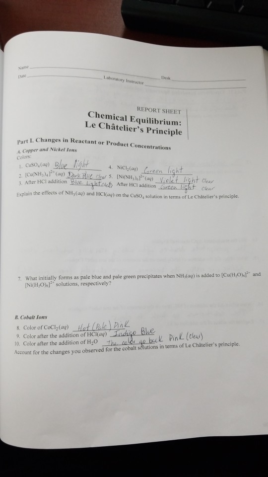 Solved Name Laboratory Instructor Desk REPORT SHEET Chemical | Chegg.com