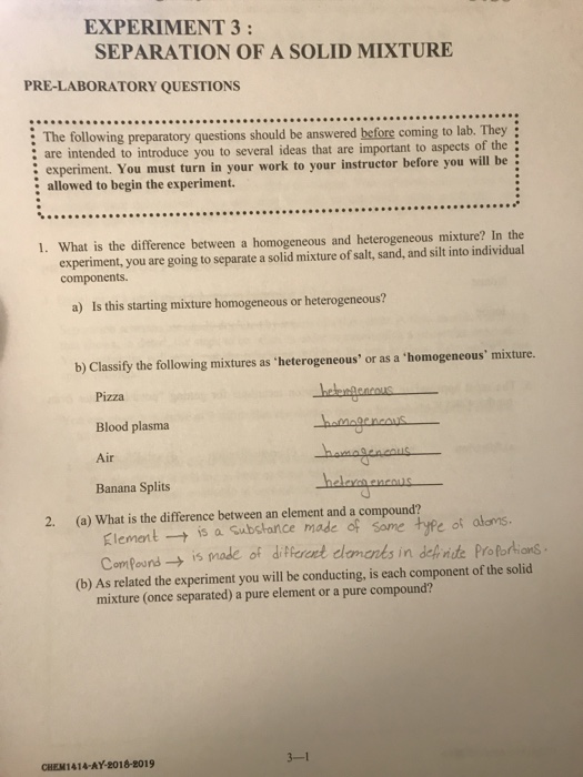 Solved EXPERIENT 3: SEPARATION OF A SOLID MIXTURE | Chegg.com