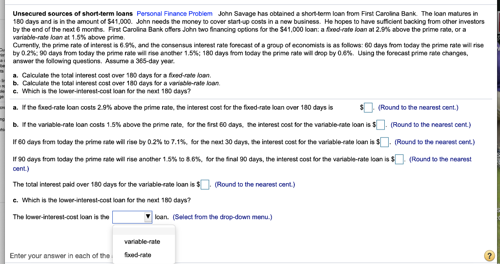 Solved Unsecured sources of short-term loans Personal | Chegg.com