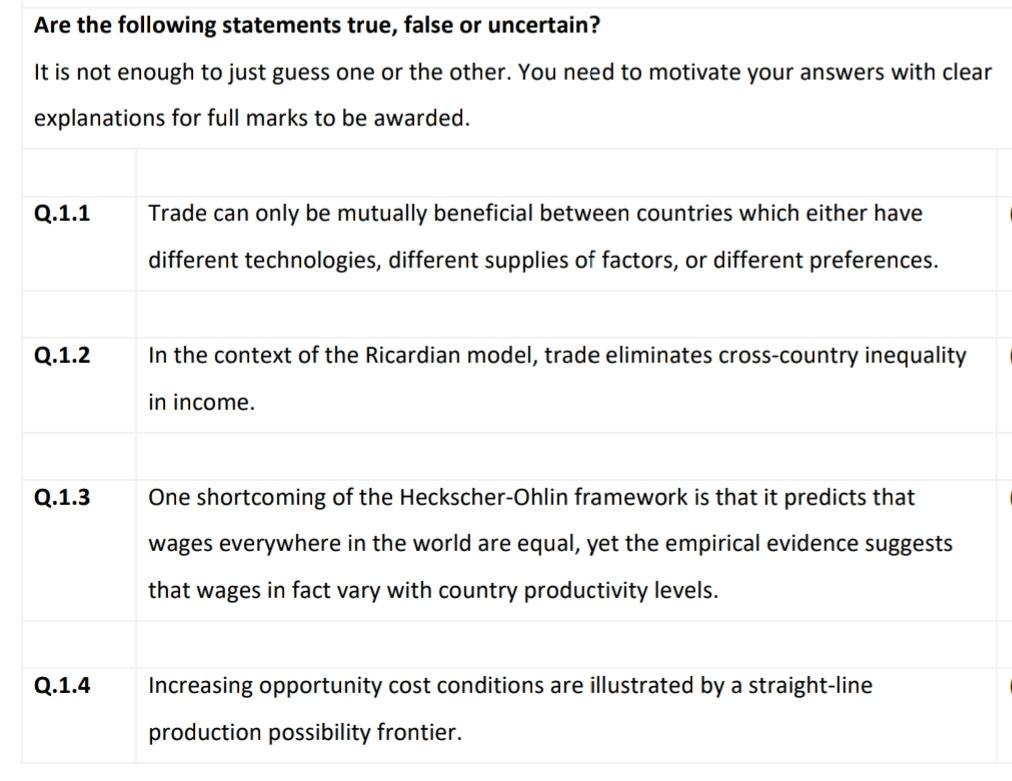 Solved Are the following statements true, false or | Chegg.com
