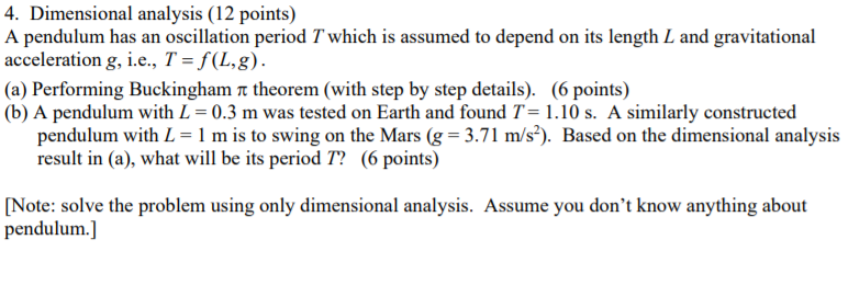 Solved 4. Dimensional analysis (12 points) A pendulum has an | Chegg.com